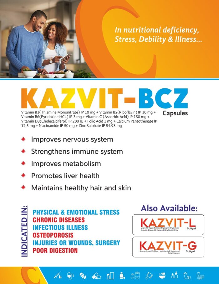 KAZVIT-BCZ Capsules - Vitamin-B Complex with Vitamin C & Zinc Product ...