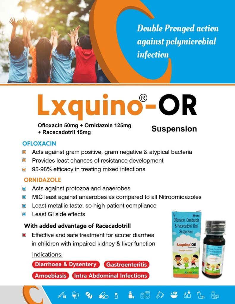 LXQUINO OR Syrup - Ornidazole & Racecadotril Product Pharma Franchise ...